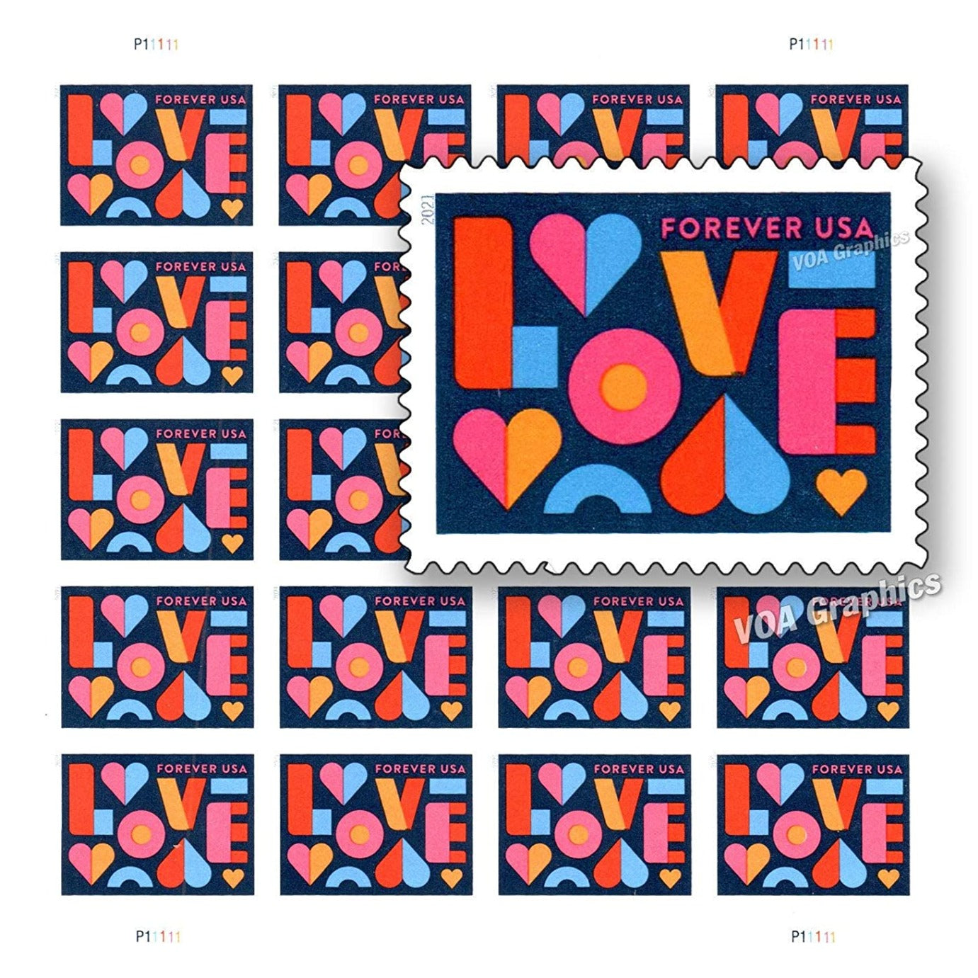 USPS LOVE 2021 Forever Stamps - Sheet of 20 Postage Stamps ...