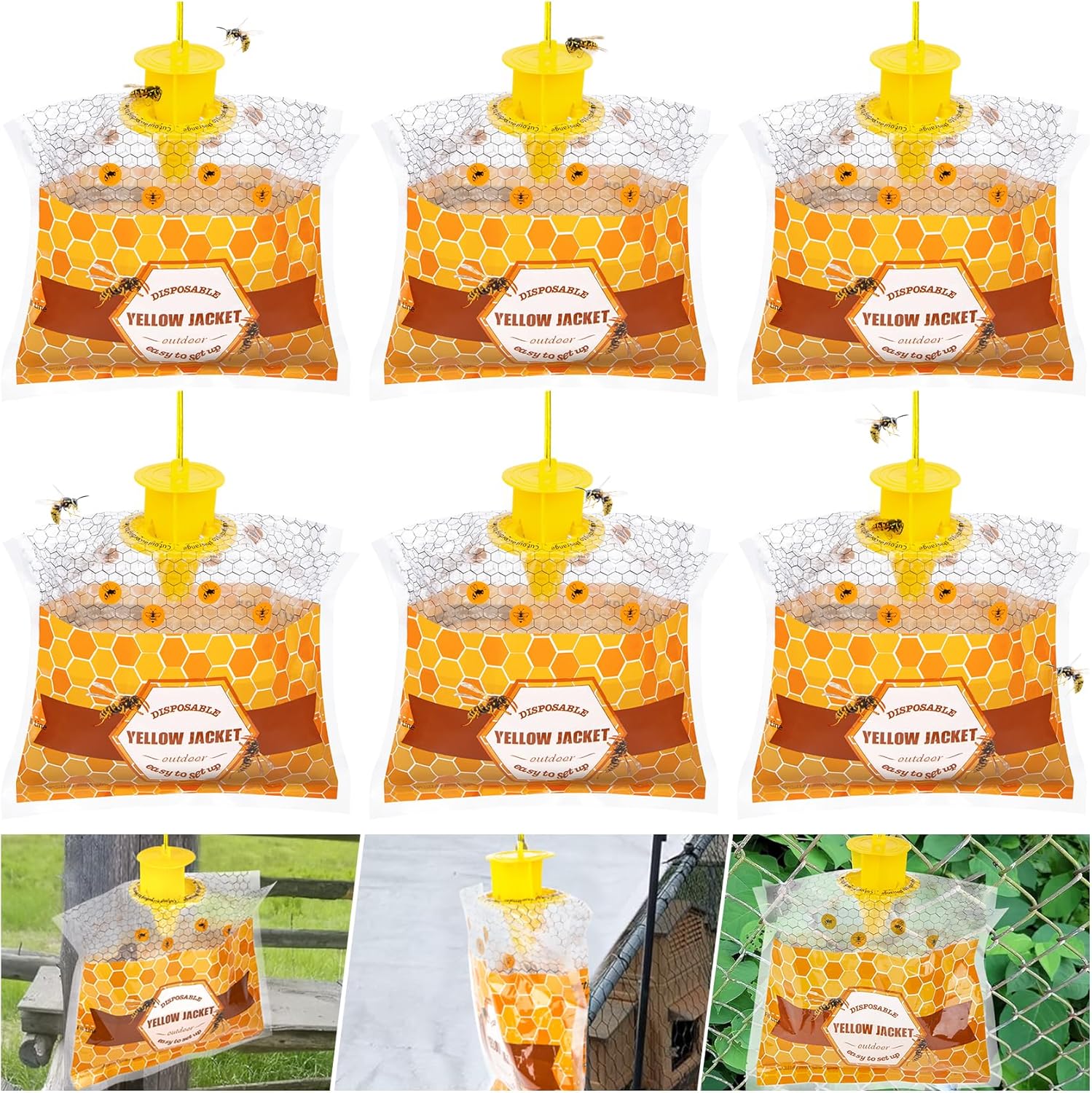 6 Pack Disposable Wasp or Yellow Jacket Traps - Outdoor Hanging Trap ...