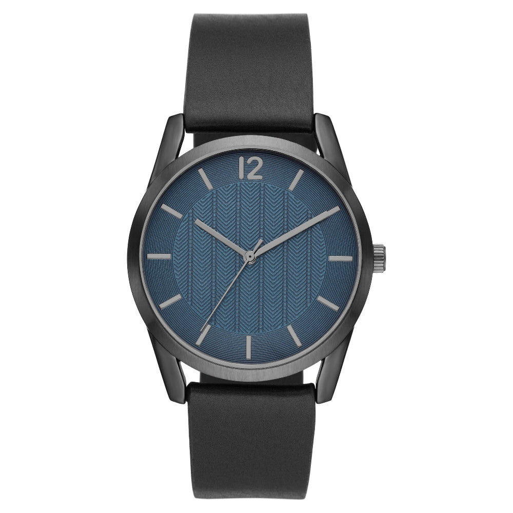 Men’s Analog Watch – Gunmetal Case with Blue Textured Dial, Black Vega ...