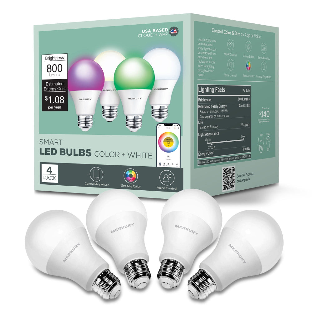 Smart LED Bulbs - RGBW Dimmable A19 Light (4-Pack) – Overhalfsale.com