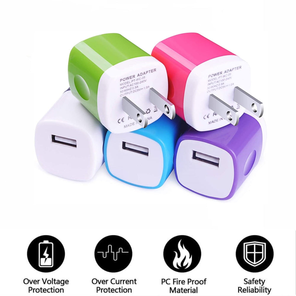 5 Pack USB Wall Charger Plug Cubes for Phones and Devices ...